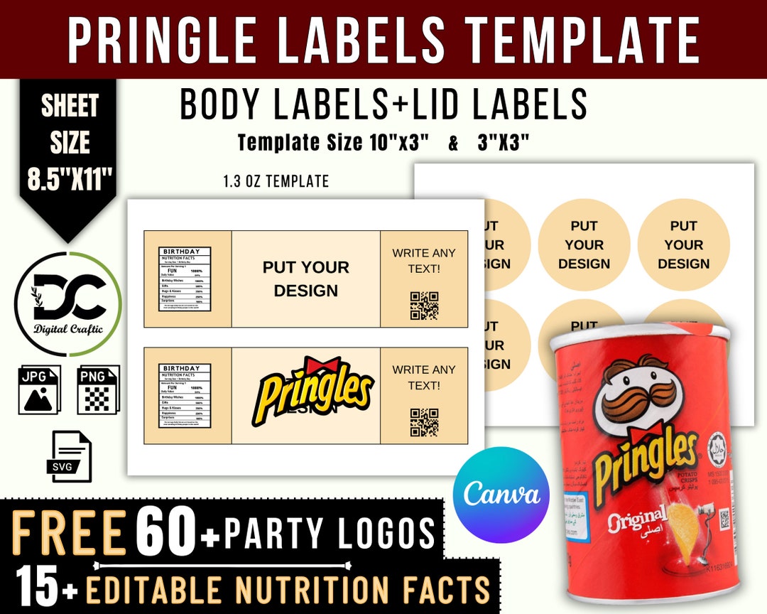 1.3 Oz Pringles Template Chip Can Label Template Editable - Etsy