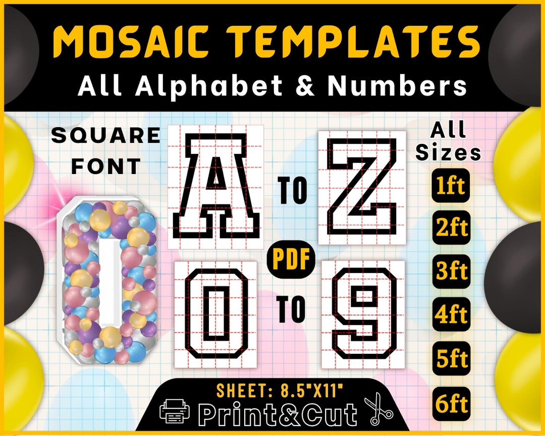 0-9 Mosaic Numbers Template Bundle, Mosaic Balloons Templates Bundle, A ...
