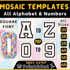 0-9 Mosaic Numbers Template Bundle, Mosaic Balloons Templates Bundle, A ...