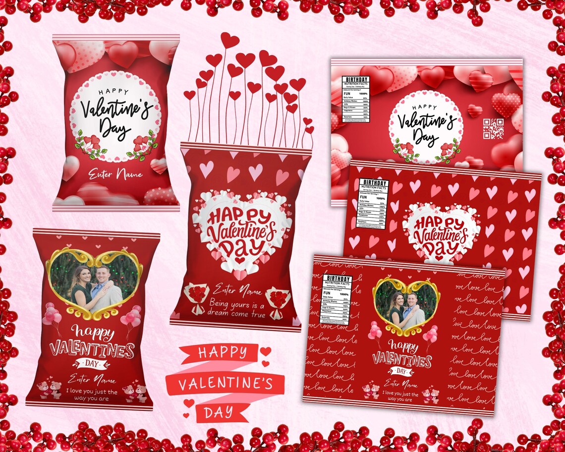 Valentine's Day Chip Bag Template , Valentine's Day Favor Bag ...