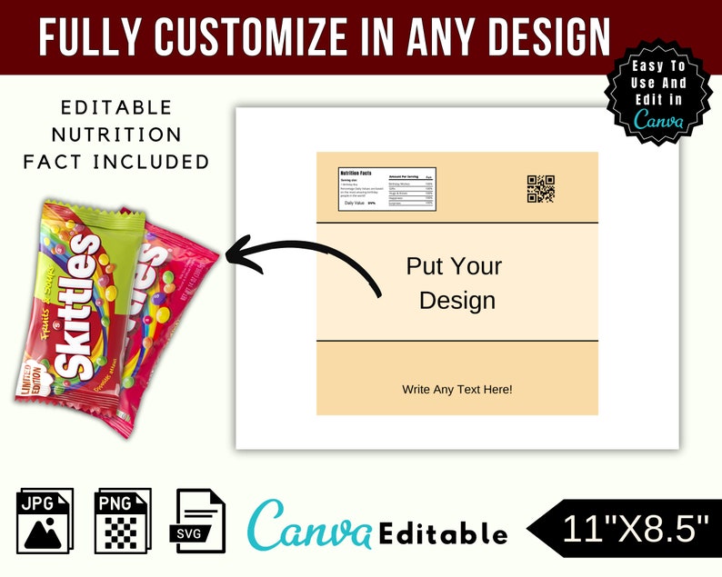 Skittles Wrapper Template Blank Skittles Candy Wrapper Label - Etsy