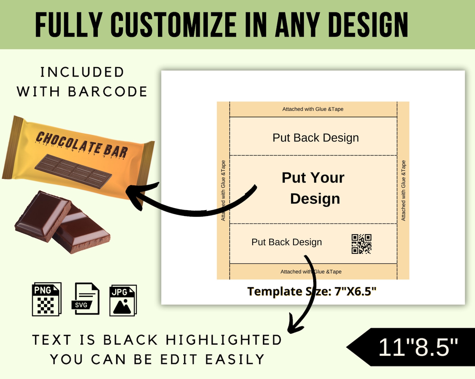 Chocolate Bar Wrapper Template 1.55 Oz, Canva Editable Blank Chocolate ...
