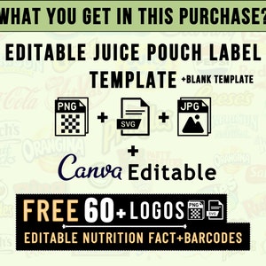 Juice Pouch Template, Juice Bag Label, Editable Canva Juice Pouch SVG ...