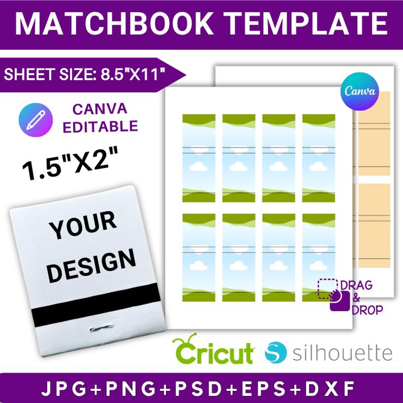 Matchbook Template, Matchbook Label Template, Match Book SVG, Canva ...