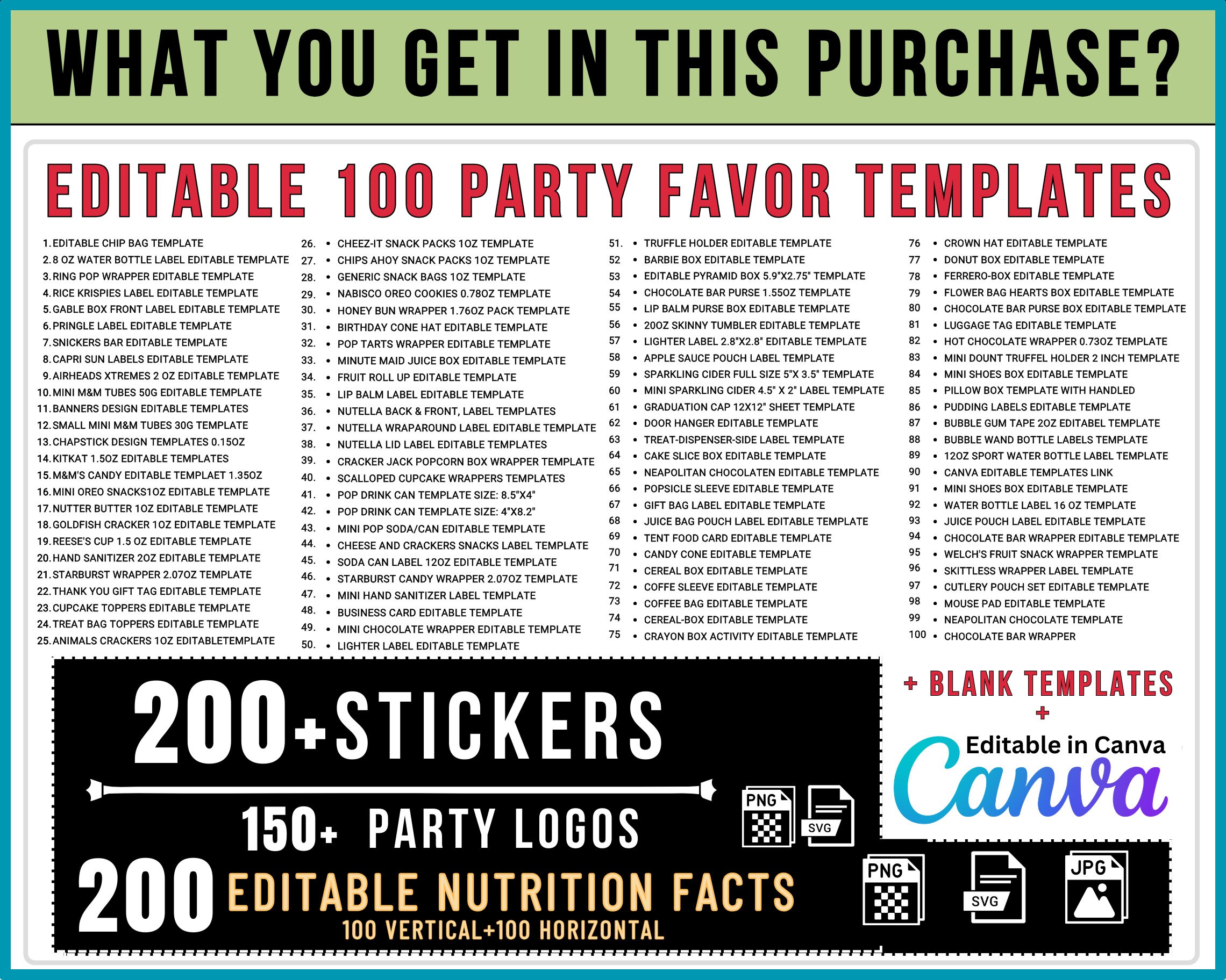 450 Party Favor Templates Bundle, Editable Chip Bag, Water Bottle ...