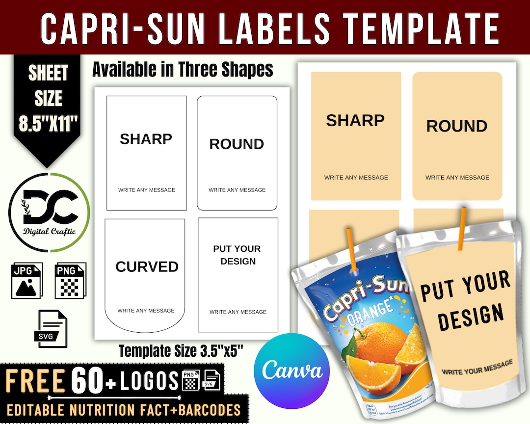 Capri Sun Labels| Canva Editable Juice Bag Pouch Labels| Party Favor ...