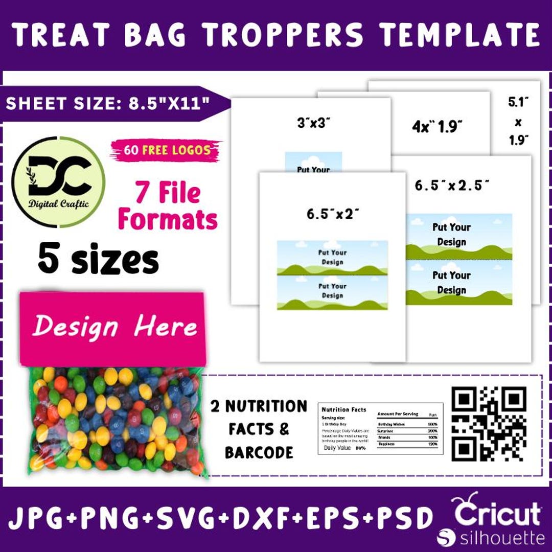 Treat Bag Toppers Template Bundle SVG ,editable Treat Bag Topper ...