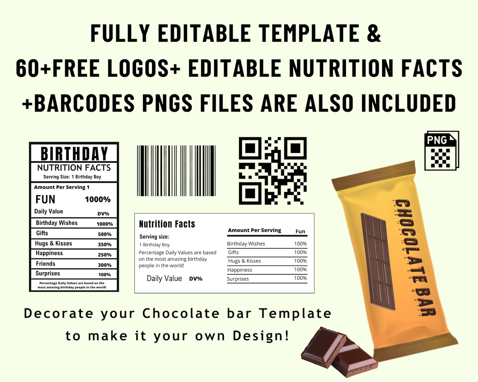 Chocolate Bar Wrapper Template 1.55 Oz, Canva Editable Blank Chocolate ...