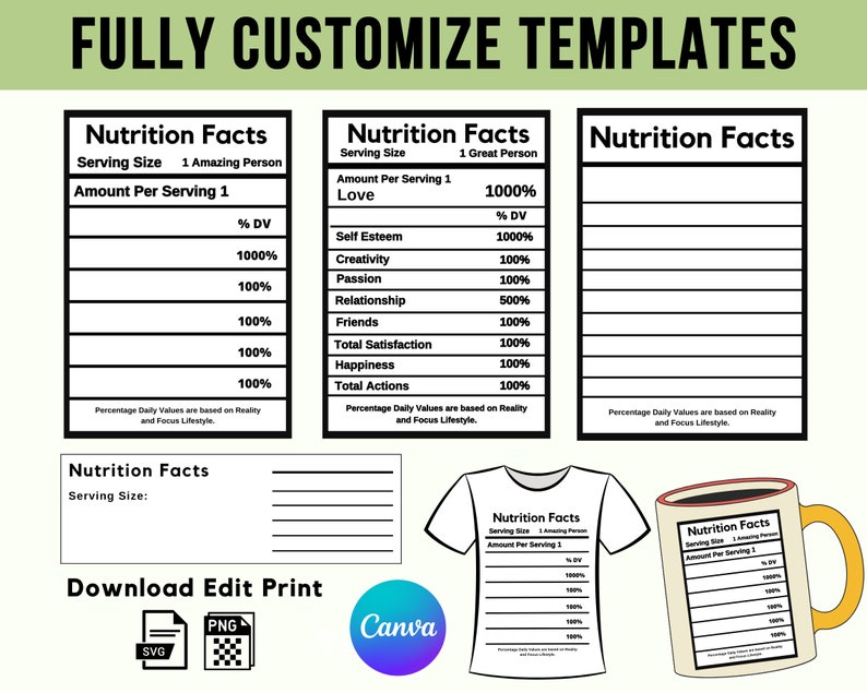 16+ Nutrition Facts Template Bundle, Nutrition Facts Labels, Party Favor Bundle , Editable Canva ...
