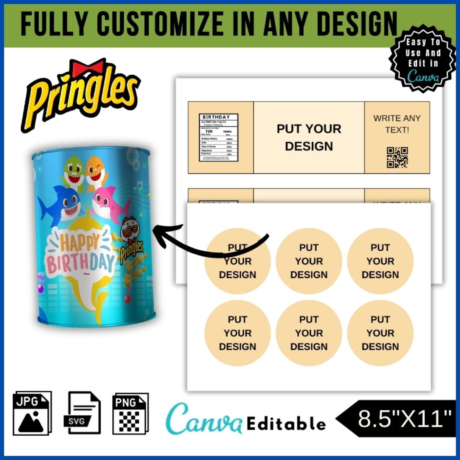 1.3 Oz Pringles Template , Chip Can Label Template, Editable Canva ...