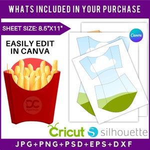 French Fries Box Template, Snack Box Template, Fried Potato Box ...