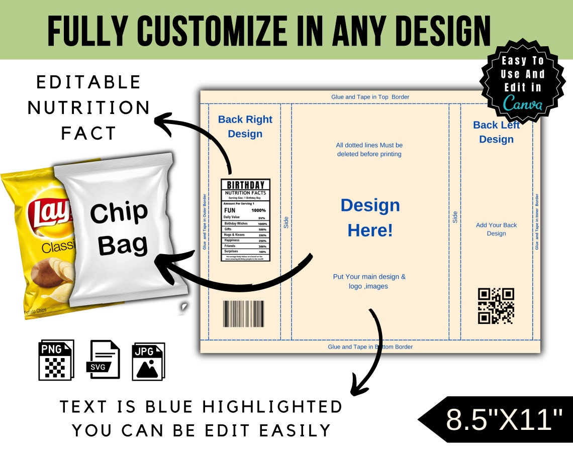 Canva Editable Chip Bag Template, Party Favor (digital Download) - Etsy