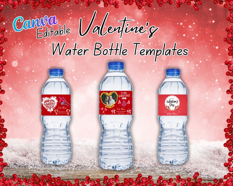 Valentine's Day Water Bottle Labels Template , Valentine's Day Favor ...