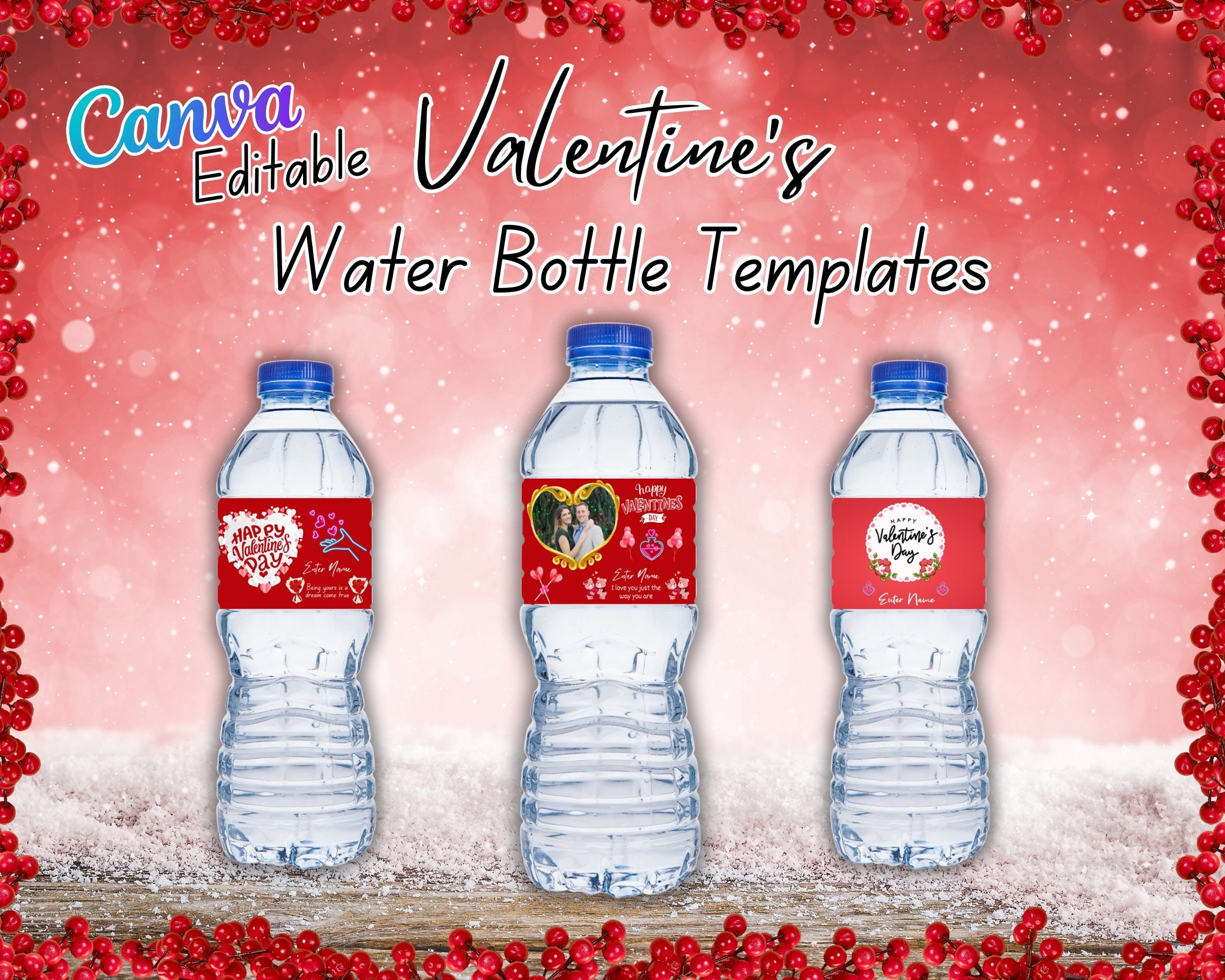 Valentine's Day Water Bottle Labels Template , Valentine's Day Favor ...