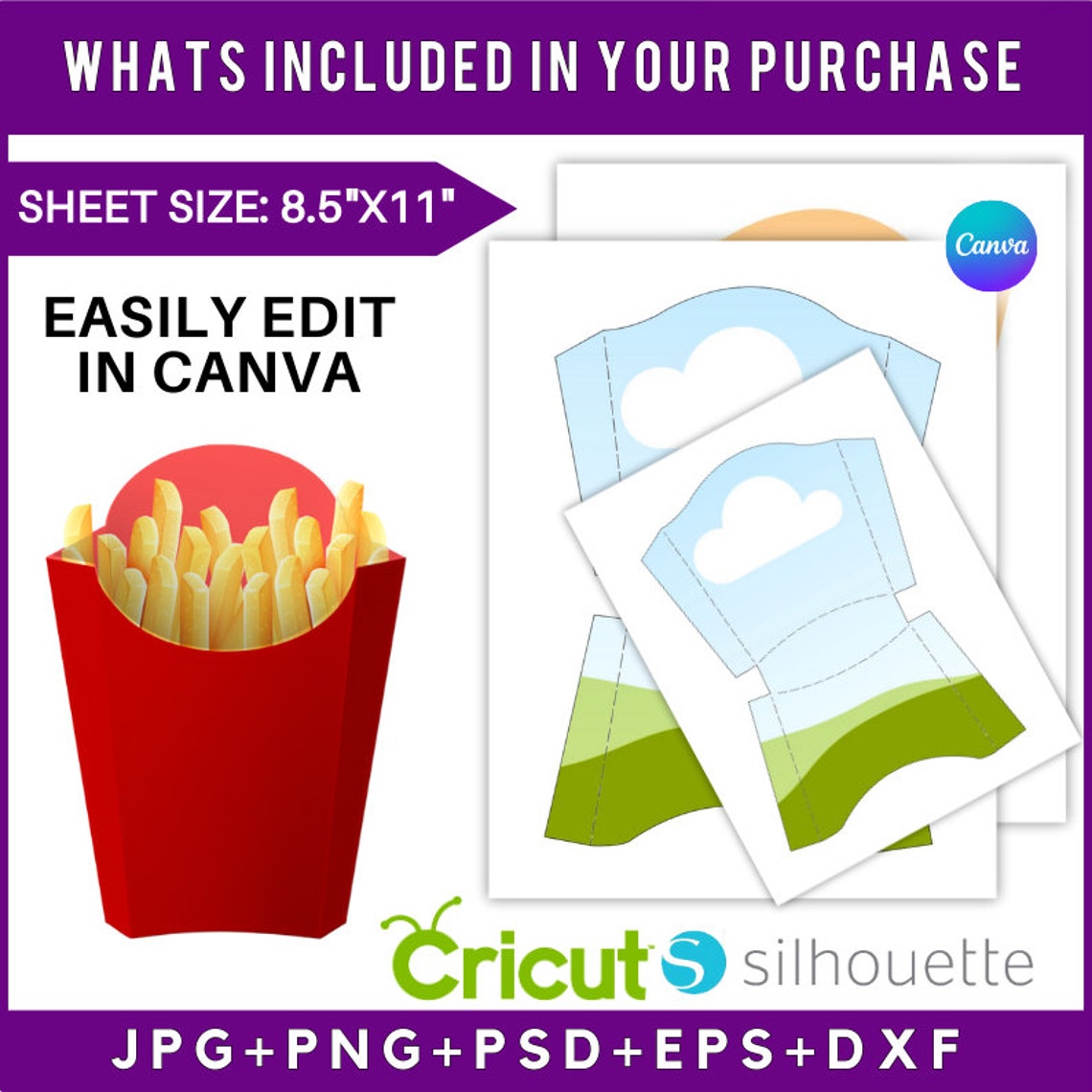 French Fries Box Template, DIY Party Favor (digital Download) - Etsy