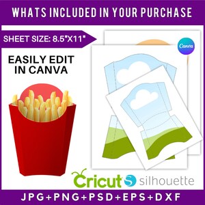 French Fries Box Template, Snack Box Template, Fried Potato Box ...