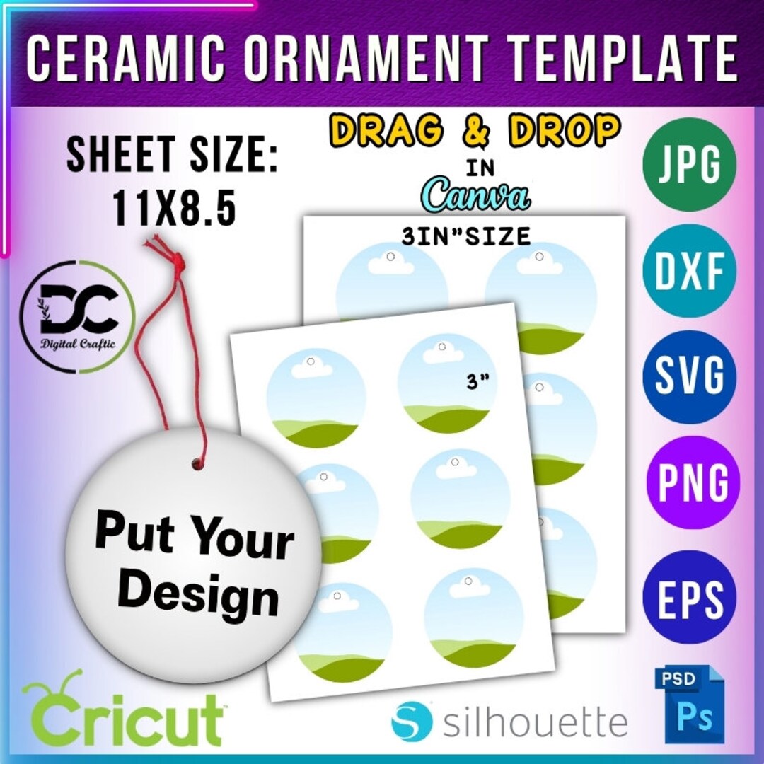 3 Inch Round Ornament Template (svg Dxf Png Canva Psd Digital Download ...