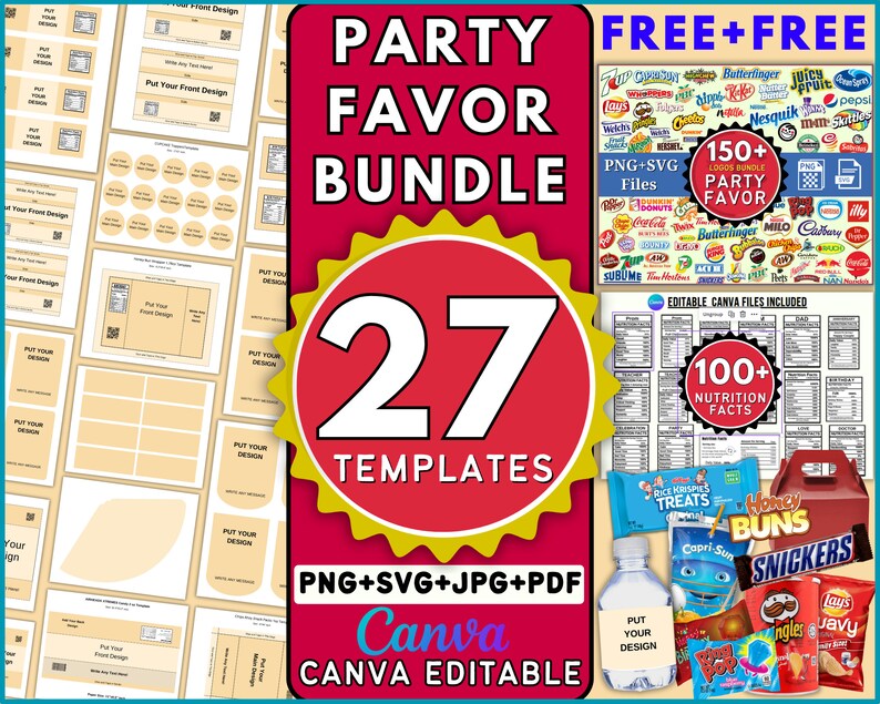 27 Party Favor Template Bundle Party Favors Bundle Chip Bag - Etsy