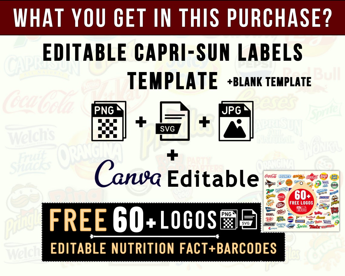 Canva Editable Capri Sun Labels | Party Favor Template (digital ...