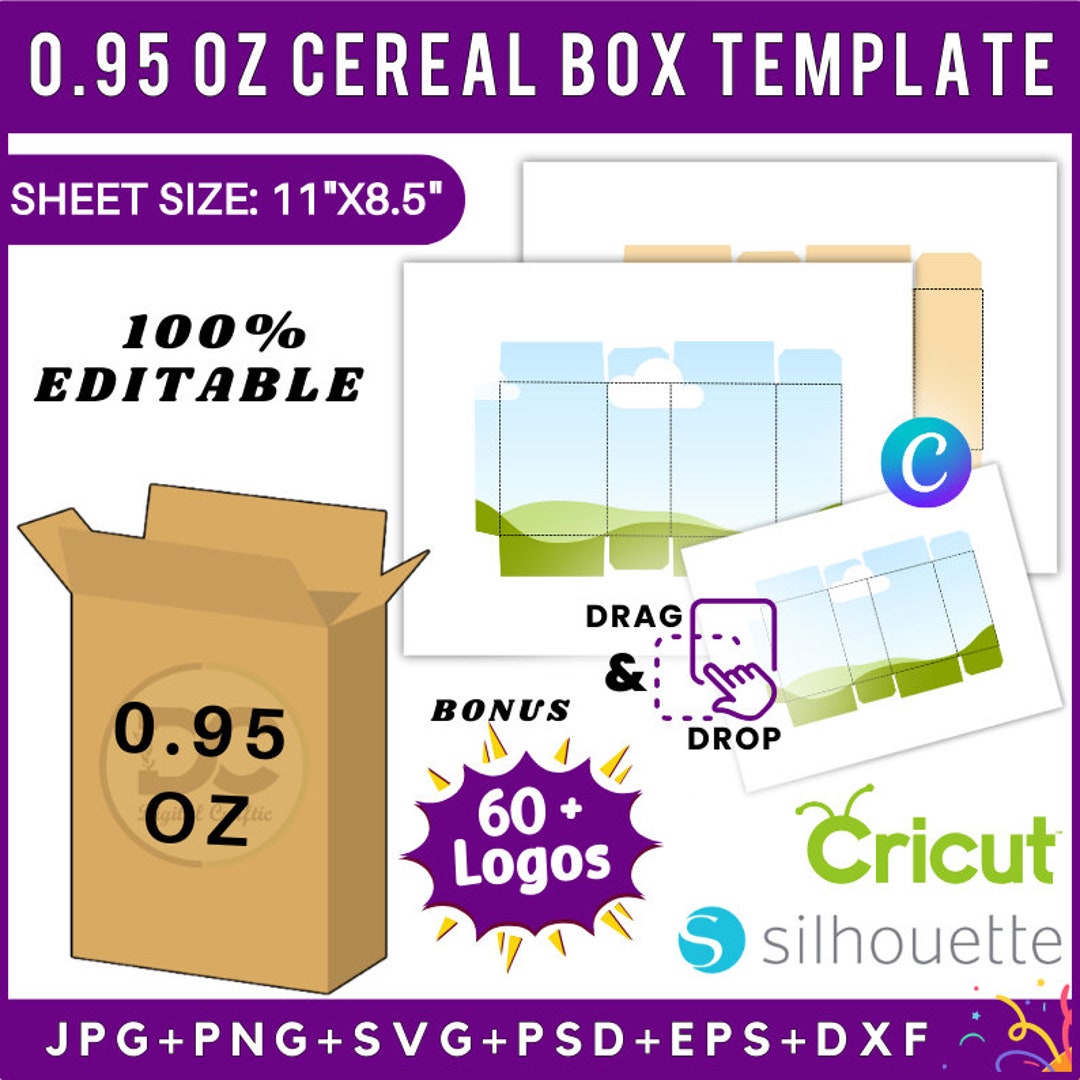 0.95 Oz Cereal Box Template, Customizable Cereal Box Template, Cereal ...