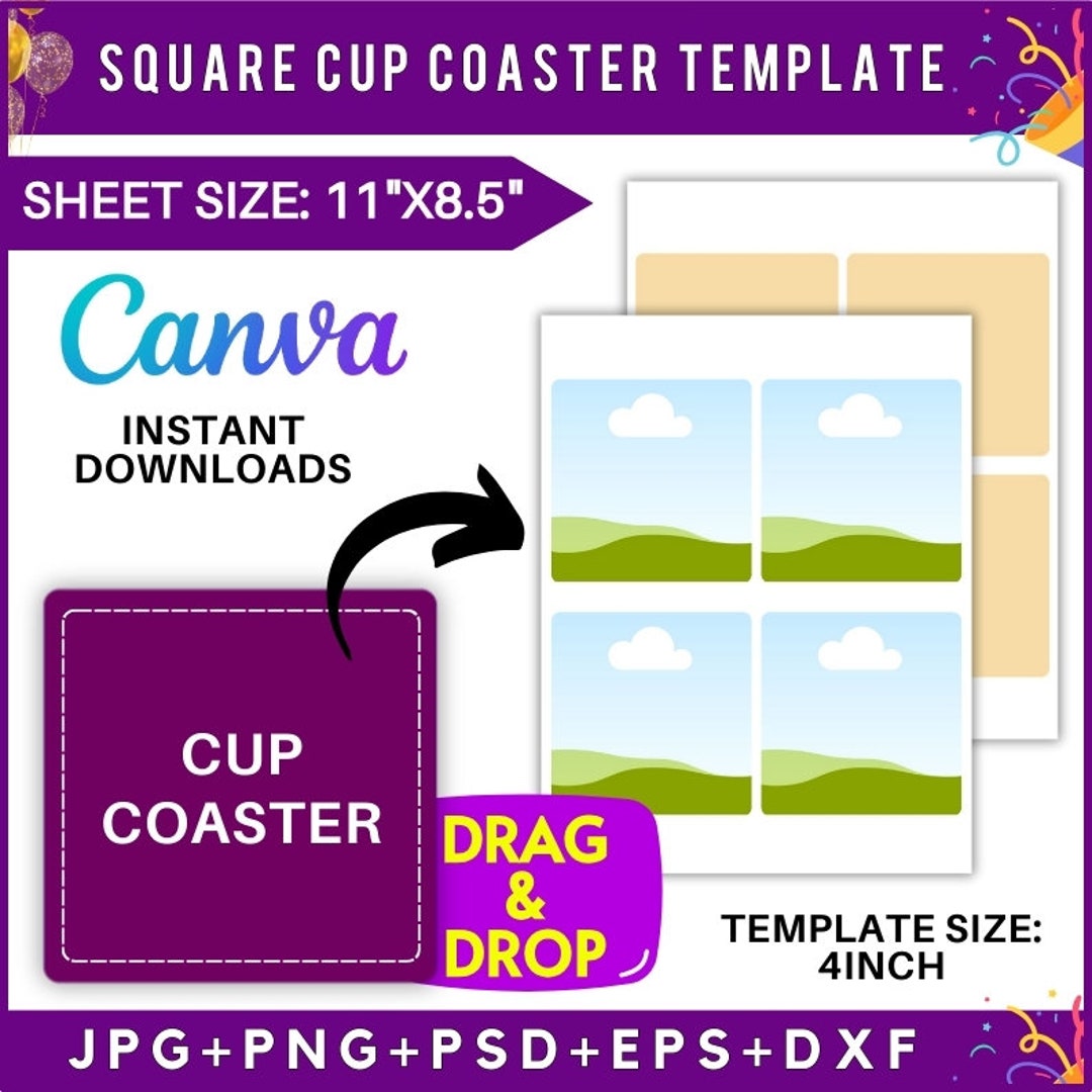 Square Cup Coaster Mockup, Cup Coaster Label Mockup, Canva Mockups ...