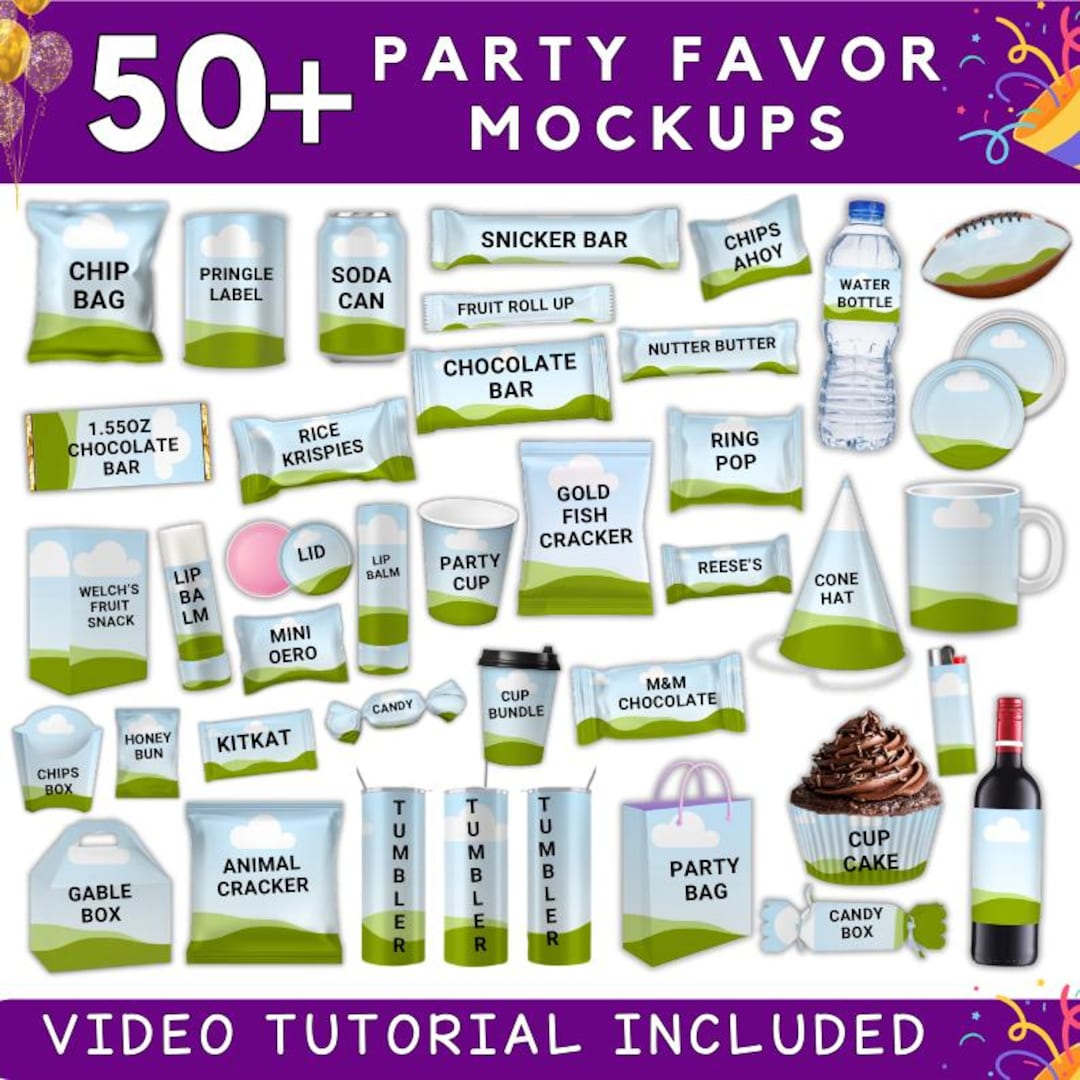 50 Party Favor Mockups Bundle - Party Favor Mockup Bundle, Chip Bag ...