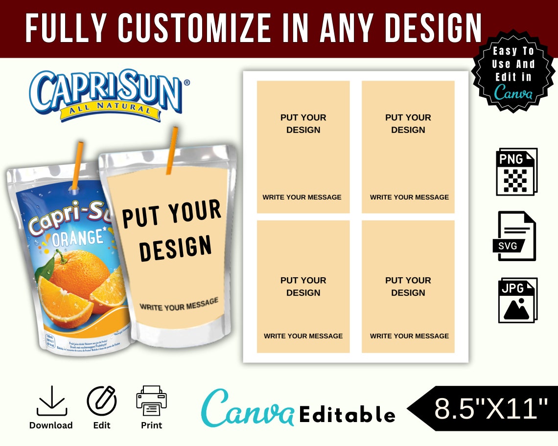 Canva Editable Capri Sun Labels | Party Favor Template (digital ...
