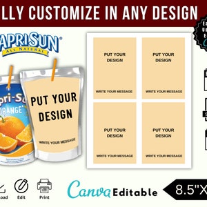 Capri Sun Labels| Canva Editable Juice Bag Pouch Labels| Party Favor ...