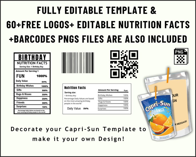 Canva Editable Capri Sun Labels | Party Favor Template (digital ...