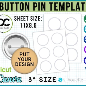 3 Inch Button Pin Template, Pinback Buttons, Pin Button Canva Template ...