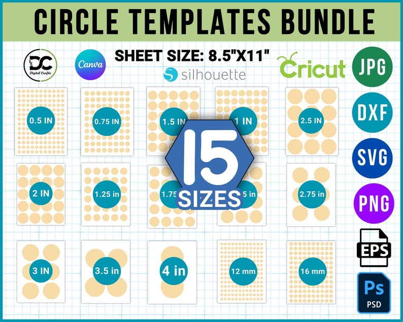 Circle Template Bundle, Blank Circle Label Template, Multipurpose ...