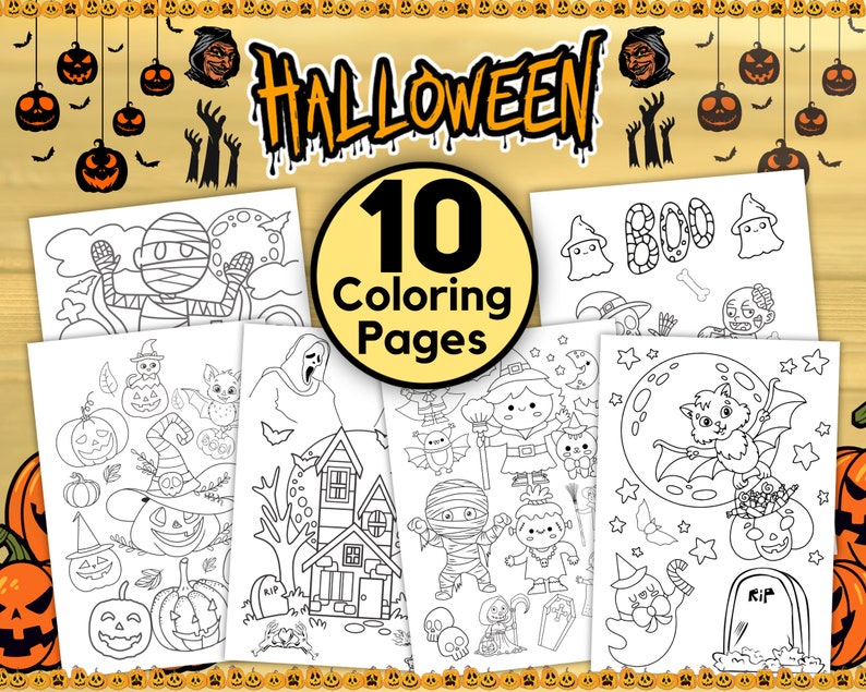 10 Halloween Coloring Pages for Kids, Printable Coloring Pages ...