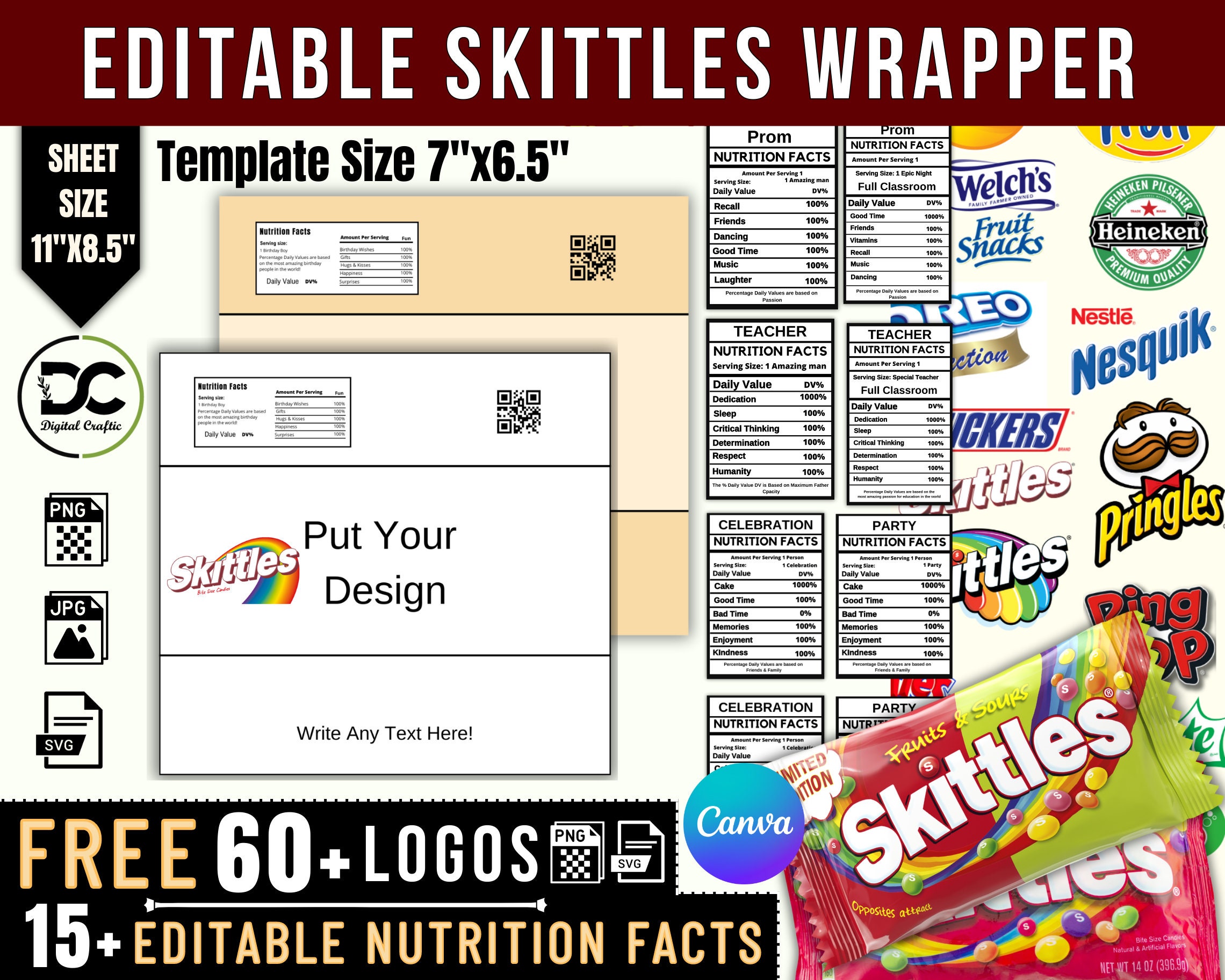 Skittles Wrapper Template, Blank Skittles Candy Wrapper Label, Skittles ...