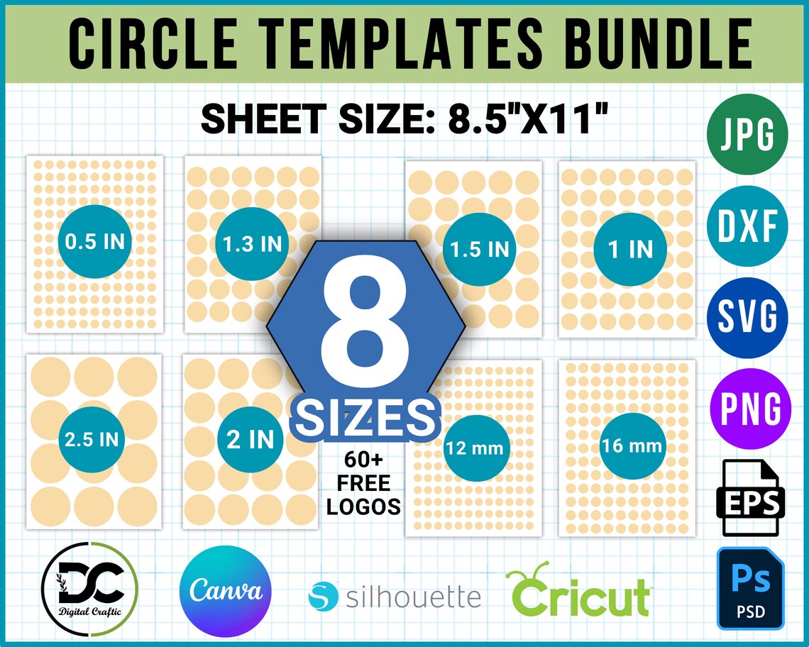 Circle Template Bundle, Blank Circle Label Template, Multipurpose ...