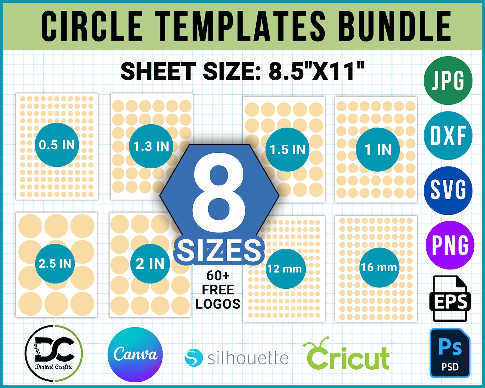 Circle Template Bundle, Blank Circle Label Template, Multipurpose ...
