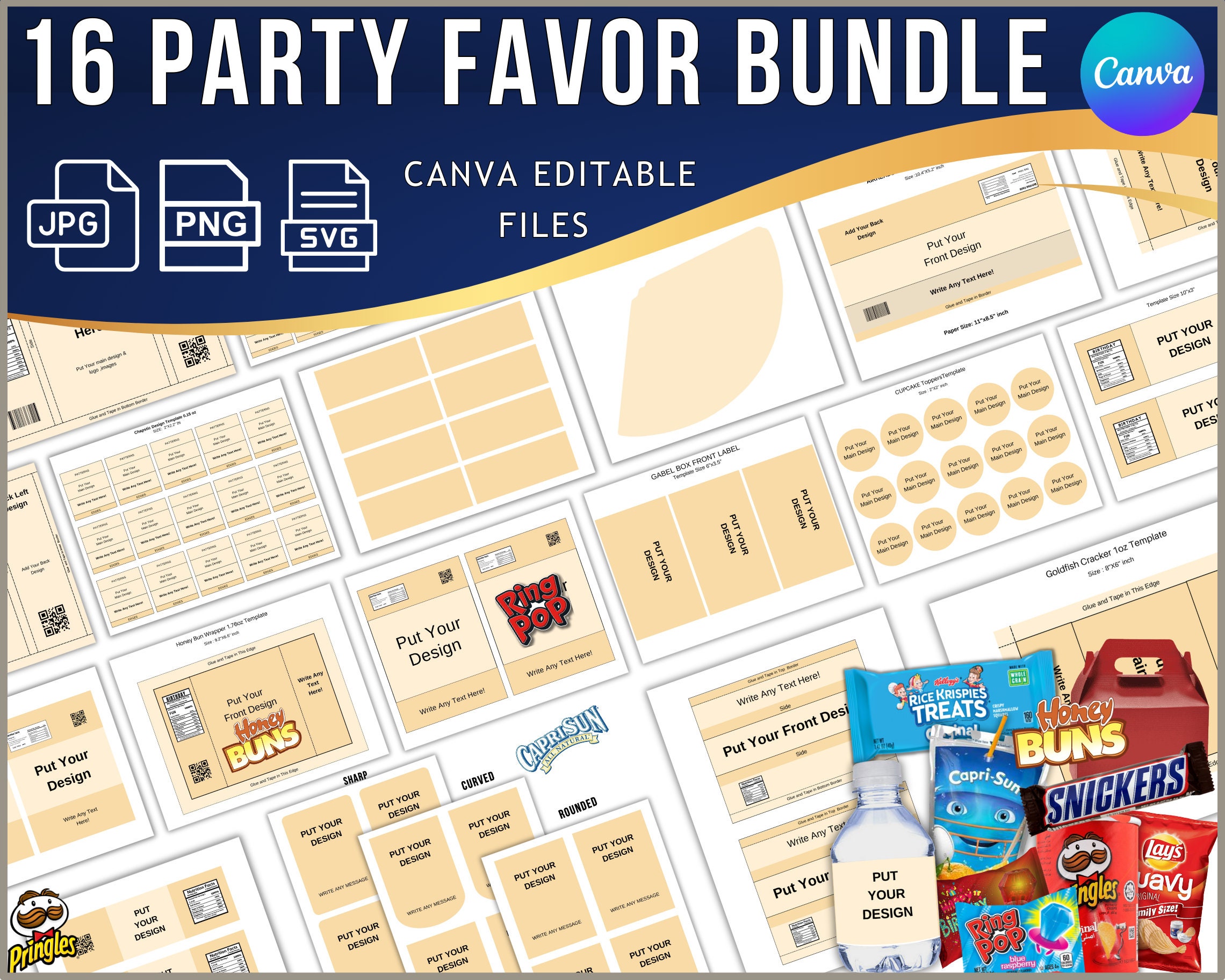 16 Party Favor Template Bundle Party Favors Bundle Chip Bag - Etsy