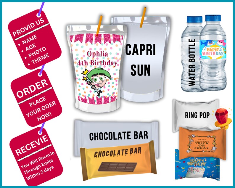 6 Custom Party Favor Bundle, Custom Party Templates, Custom Birthday ...