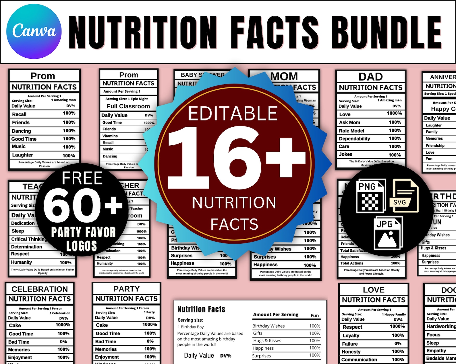16+ Nutrition Facts Template Bundle, Nutrition Facts Labels, Party ...
