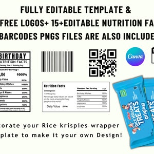 Rice Krispies Treat Template, Editable Nutrition Facts, Party Favor ...