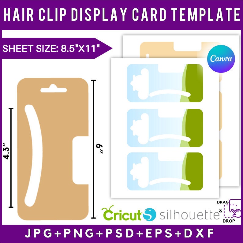 Hair Clip Display Card Template, Claw Clip Cards SVG, Hair Claw Clip ...