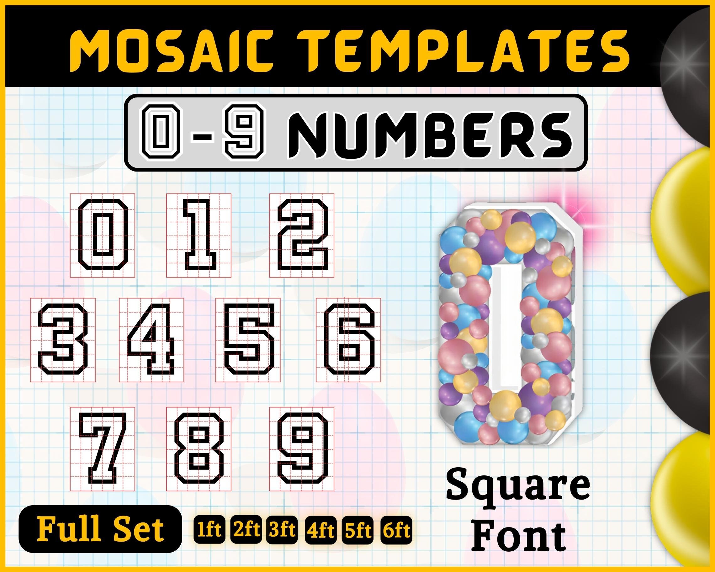 0-9 All Numbers Mosaic Balloons Templates, 6ft, 5ft, 4ft, 3ft, 2ft, 1ft ...