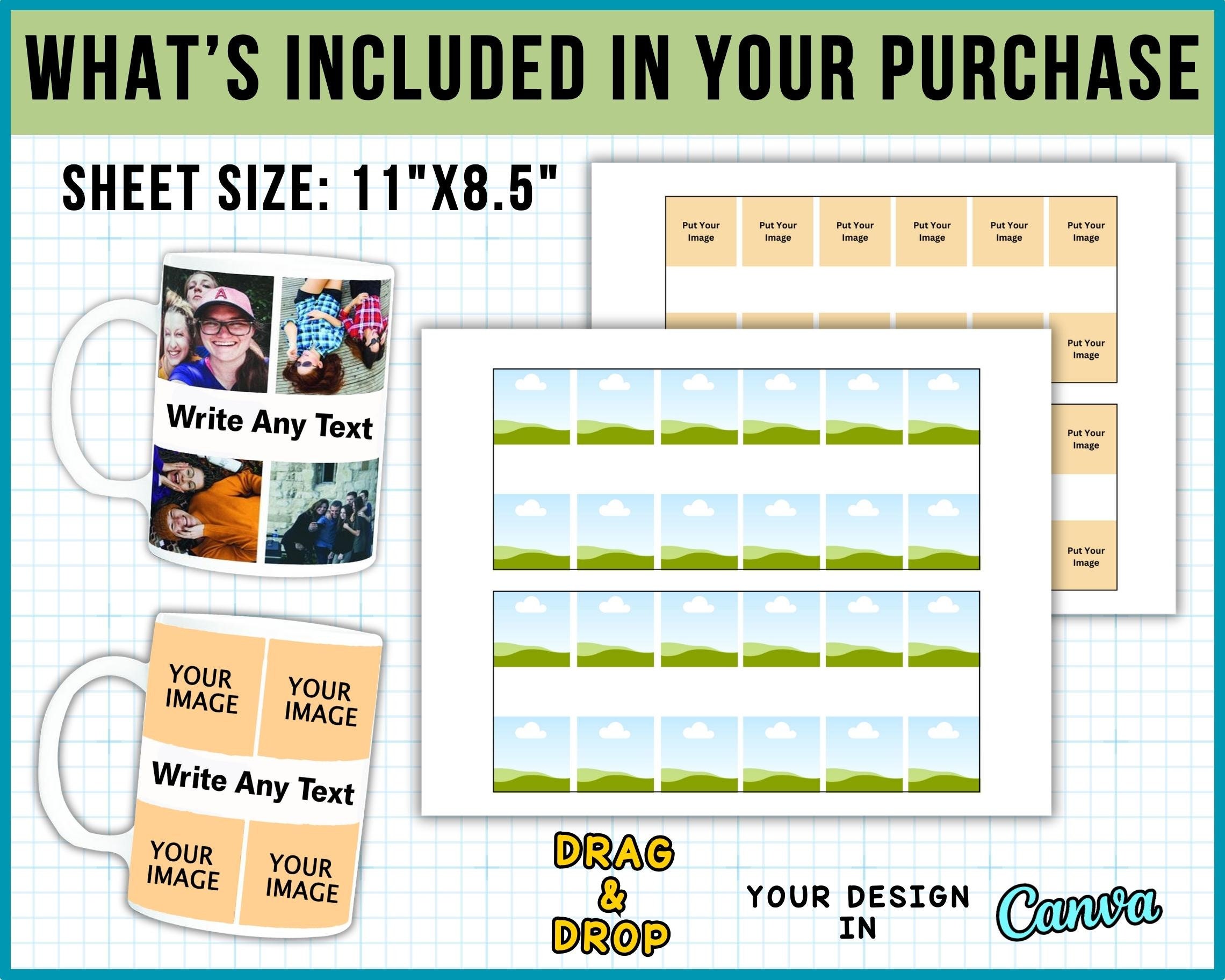 11oz Mug Template, Mug Full Wrap Template, Photo Collage Mug Labels ...