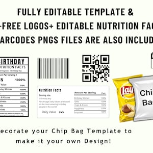 Chip Bag Template , Chip Bag Label , Printable Party Favor , Blank Chip ...