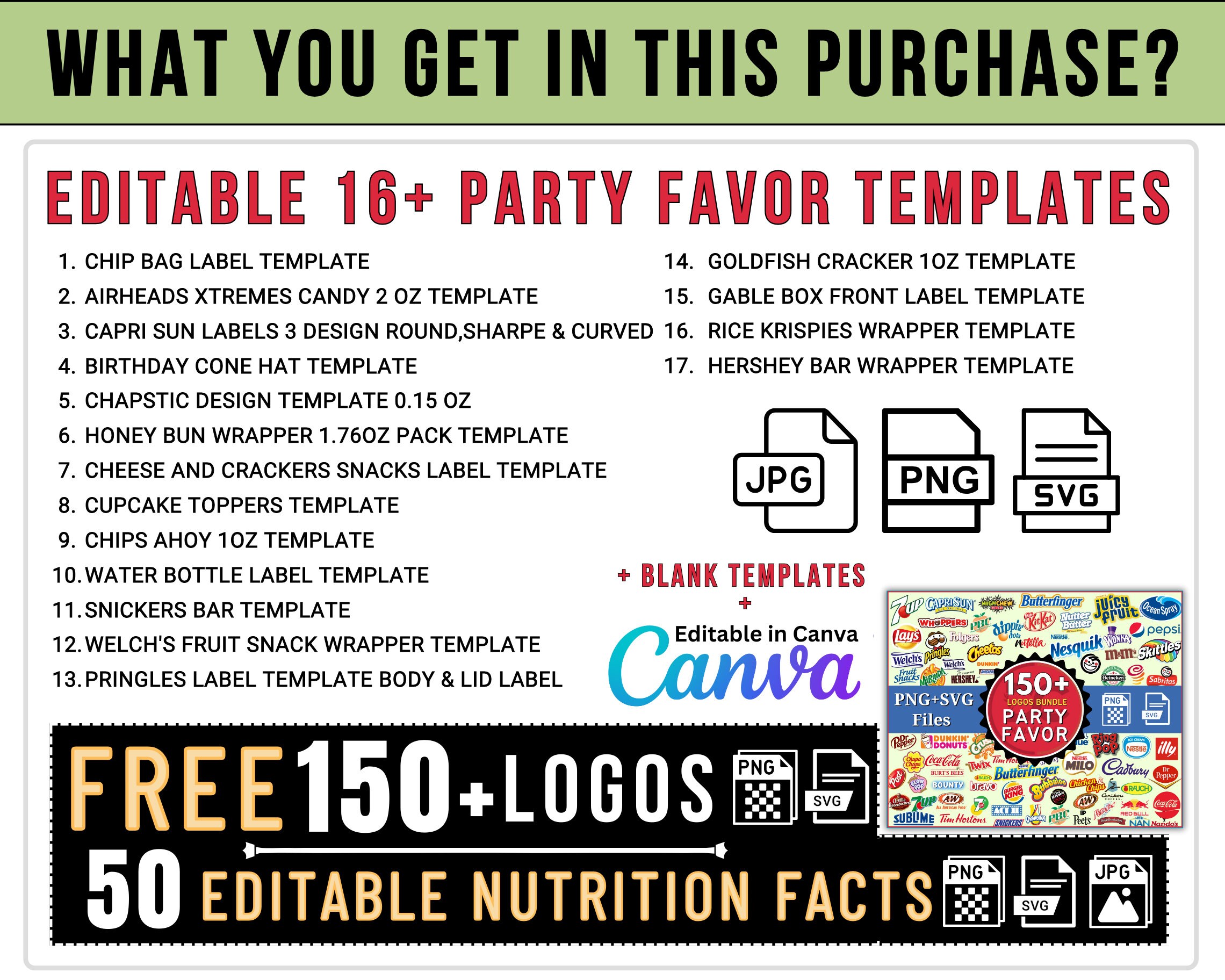 16+ Party Favor Template Bundle, Party Favors Bundle, Chip Bag Template ...