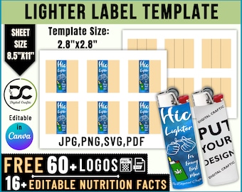 Editable Lighter Label Template, Canva SVG PNG JPG, 60+ Logos (digital ...