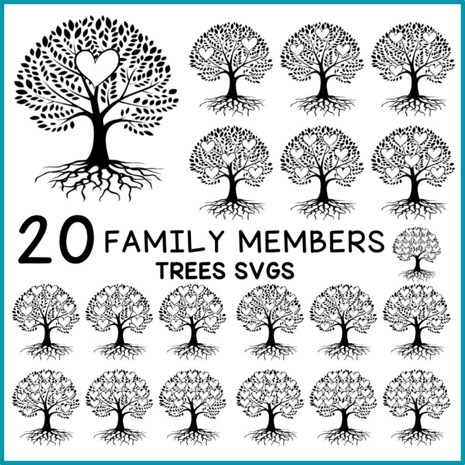 Family Tree SVG Bundle, 1-20 Members, Reunion Silhouette Clipart ...