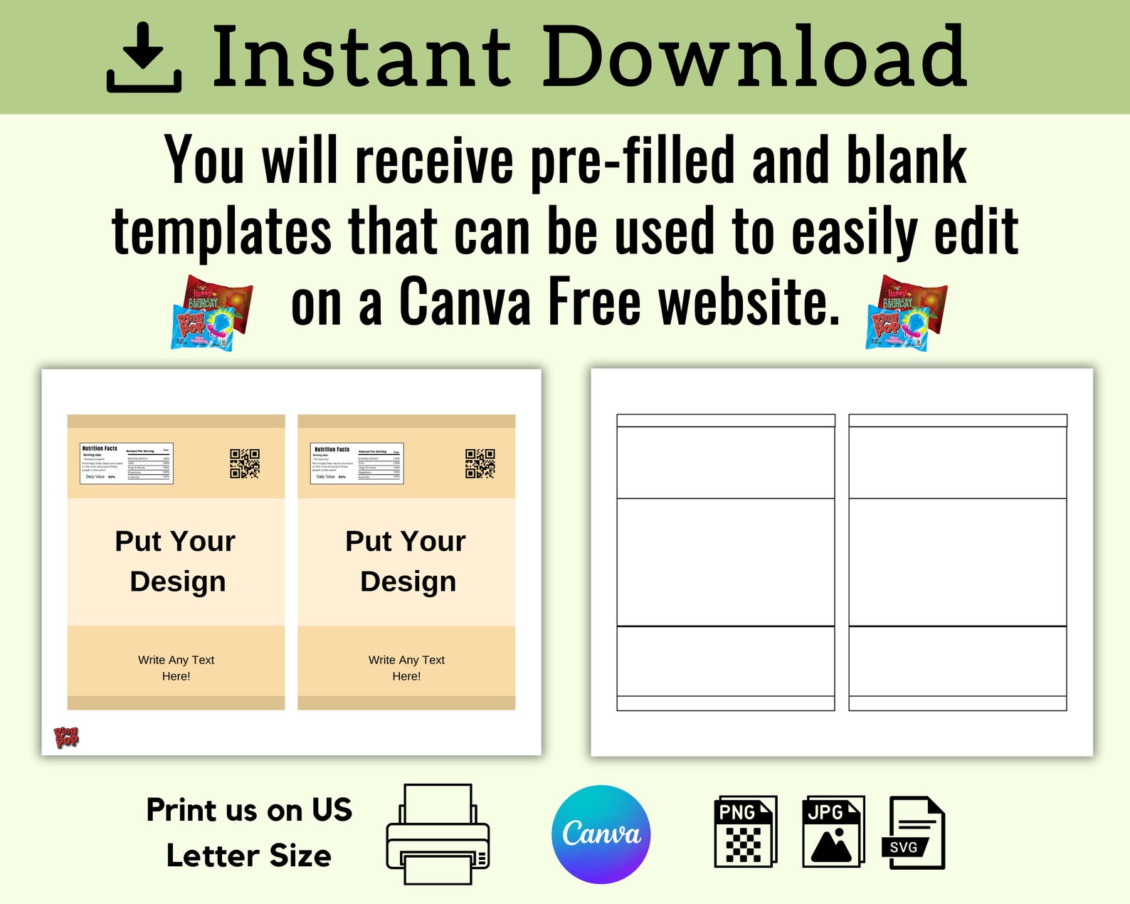 Editable Ring Pop Wrapper Template, Party Favor Label (canva, SVG, PNG ...