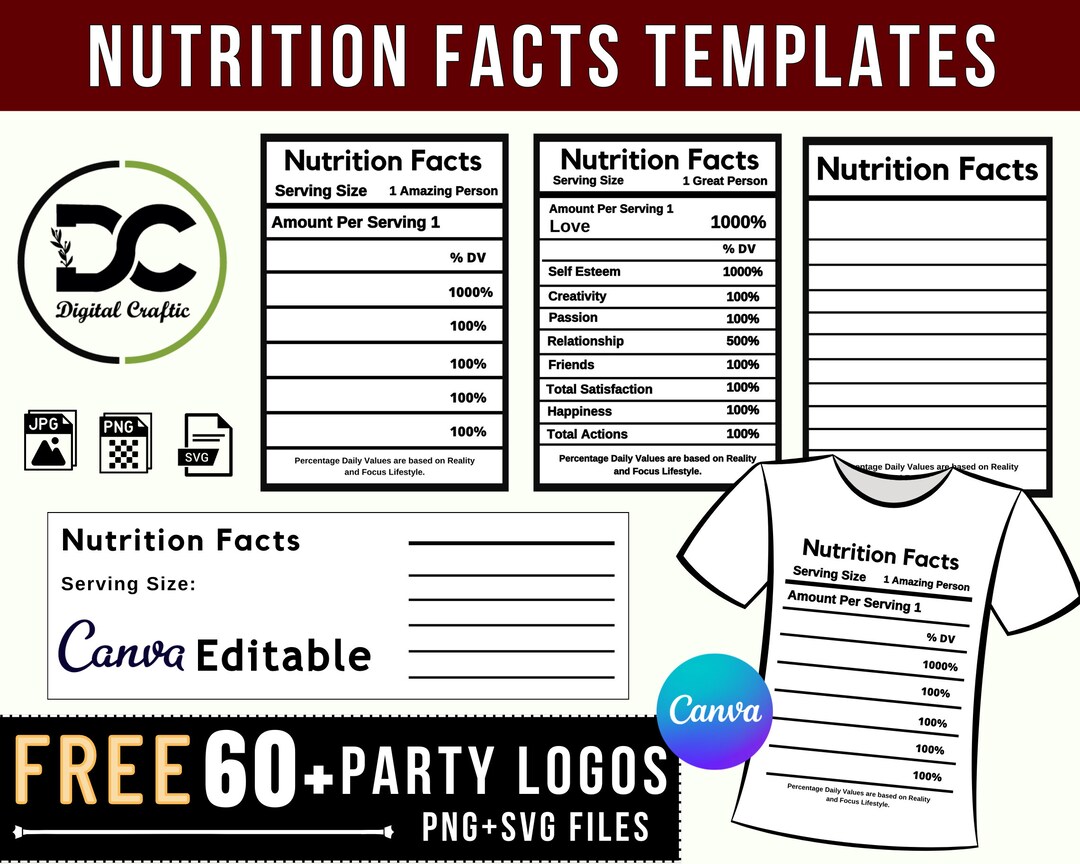 Editable Nutrition Facts Template | Canva Party Favor Nutrition Facts ...