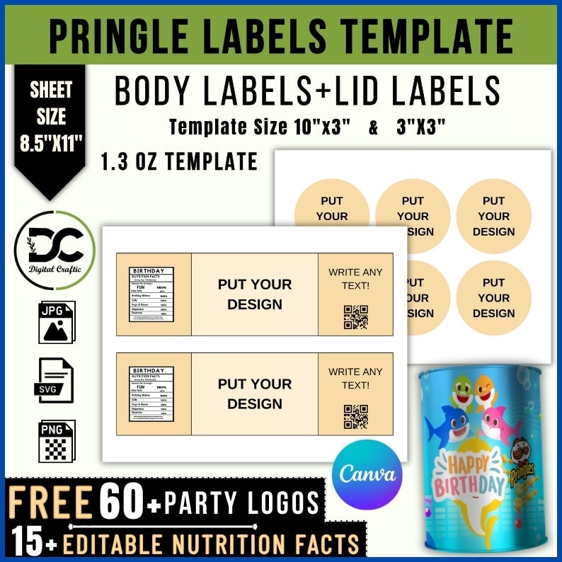 1.3 Oz Pringles Template , Chip Can Label Template, Editable Canva ...