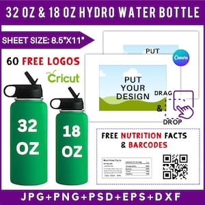 18oz-32oz Hydro Water Bottle Template, Tumbler Template Svg, Straight ...
